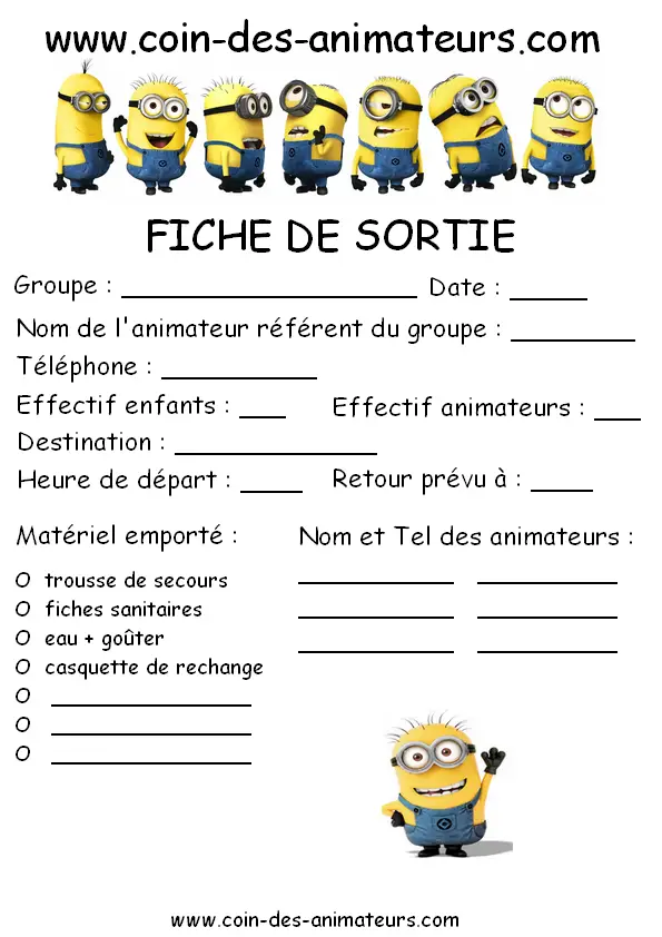 Fiche de sortie - Le Coin des Animateurs Fiche de sortie - Le Coin des Animateurs